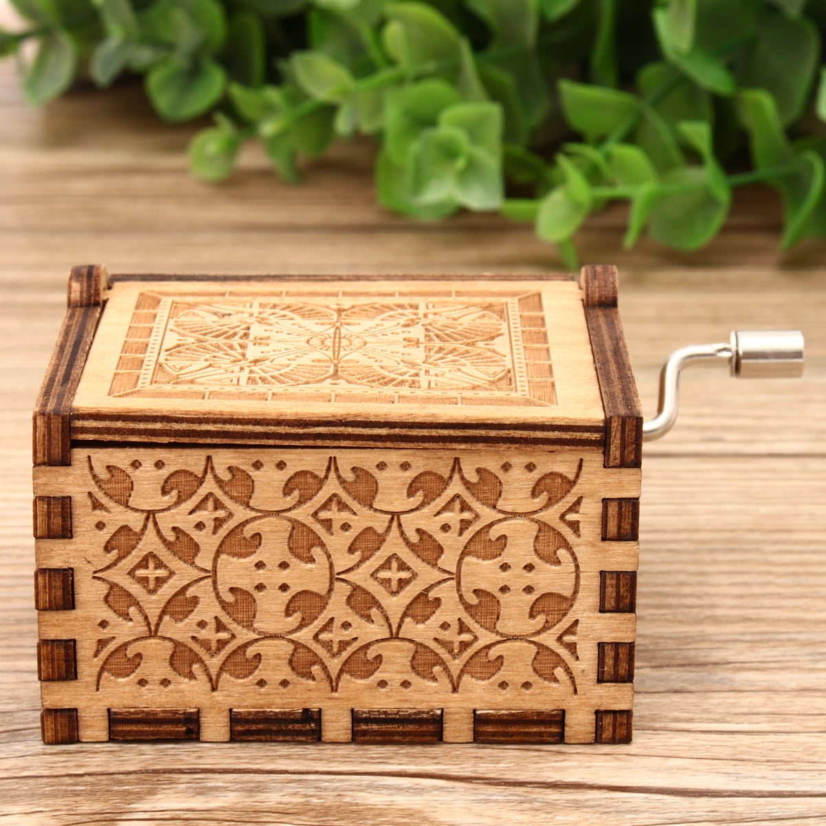 Retro Hand Crank Collectible Music Box Antique Carved Wooden Music Box ...