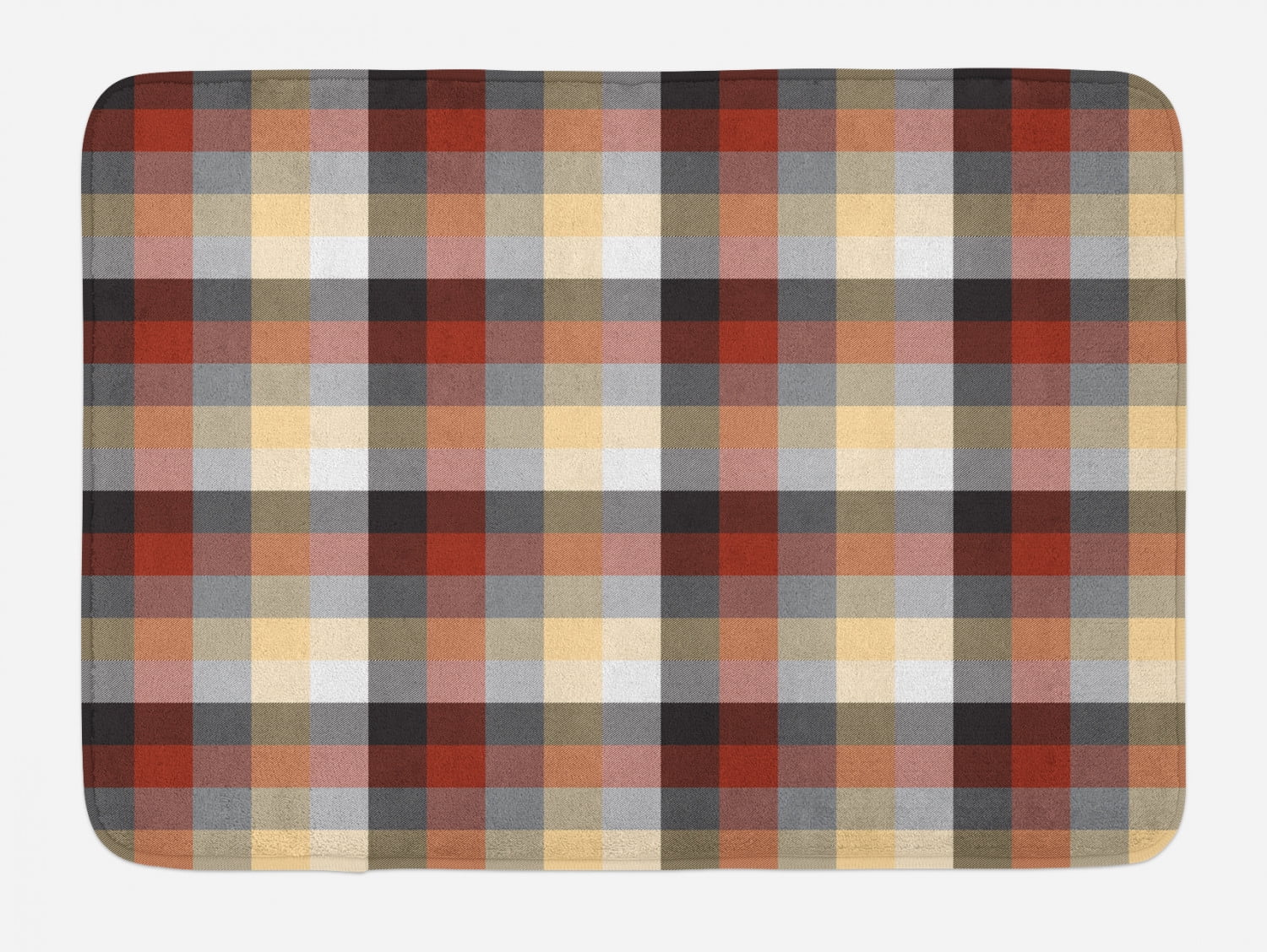 Plaid Bath Mat, Checkered Squares Pattern with Colorful Quilt Design ...