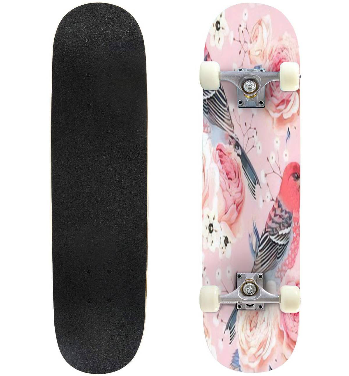 English roses and birds seamless Outdoor Skateboard Longboards 31"x8 ...