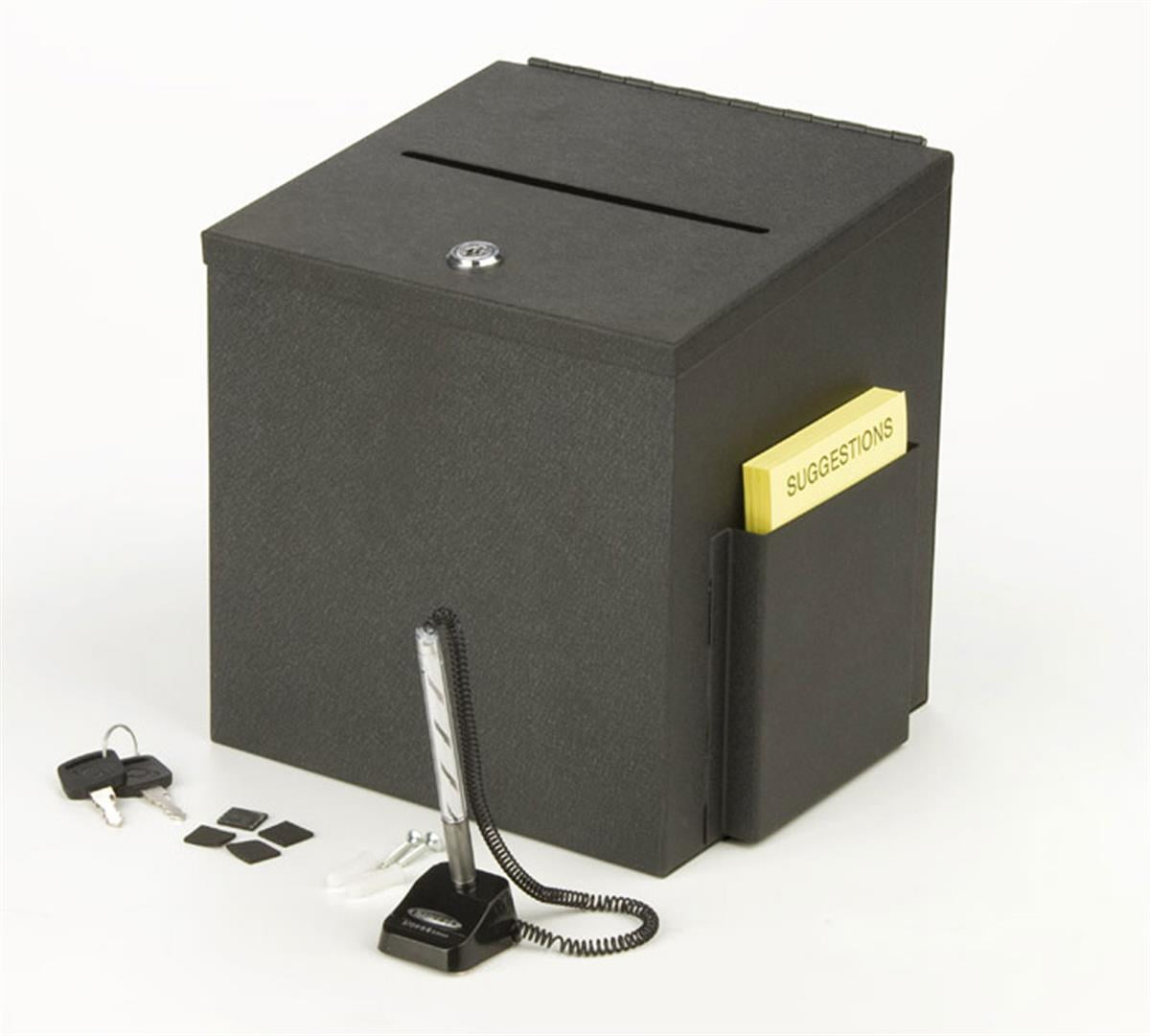 Displays2go Metal Ballot Box, Comment Box with Locking Hinged Lid, Side ...