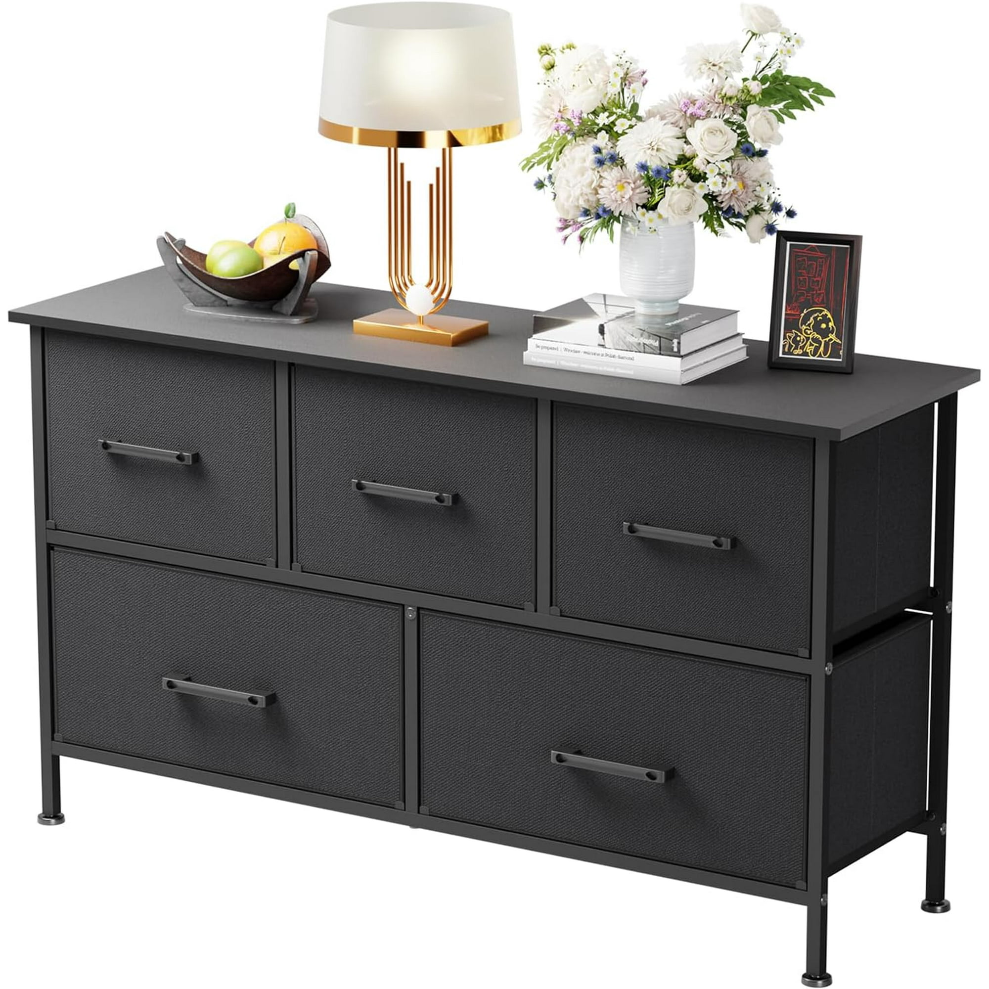 Click here for Fdw 5-Drawer Fabric Dresser - Black Storage Chest... prices