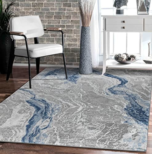 Glory Rugs Modern Abstract Area Rug 8x10 Grey Navy Large Rugs for Home ...
