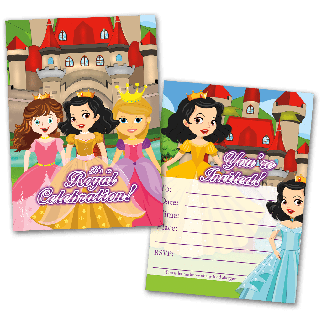 Princess Party Invitation Cards for Kids, 20 Invites & 20 Envelopes ...