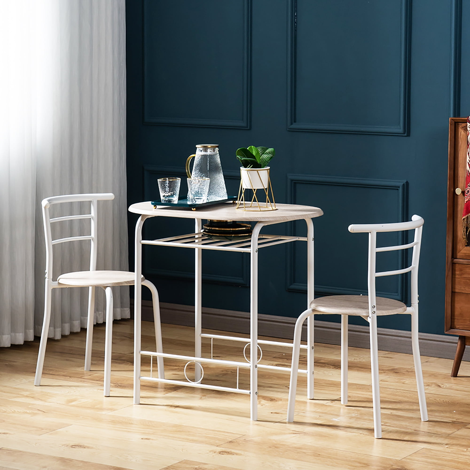 Modern Dining Room Sets, Seizeen 3 Pieces Oval Table & Chair Set, Oak ...