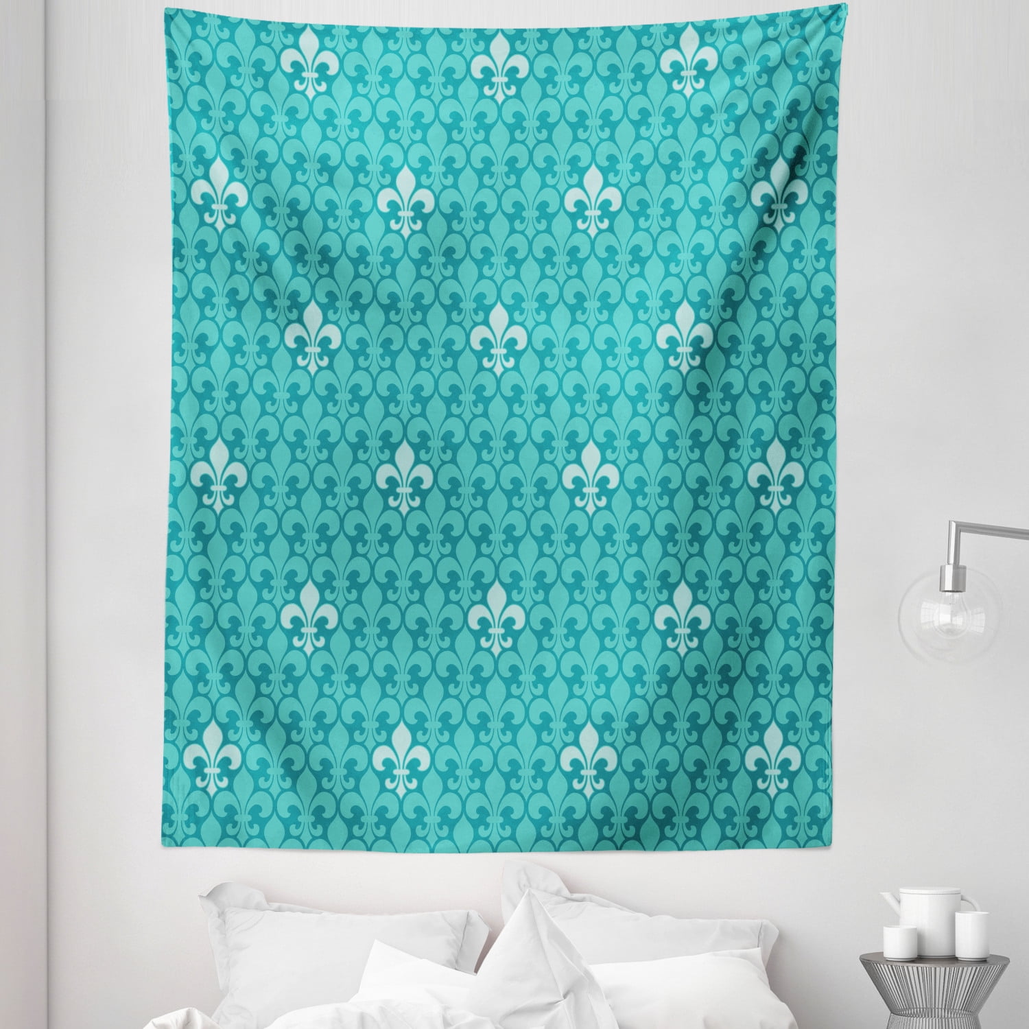 Turquoise Tapestry, Fleur De Lis Pattern Lily Ornate Medieval Interior ...
