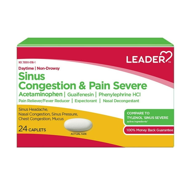 Leader Sinus Congestion & Pain Severe Caplets, 24ct 096295130478A290 ... Leader Sinus Congestion & Pain Severe Caplets, 24ct 096295130478A290 ...