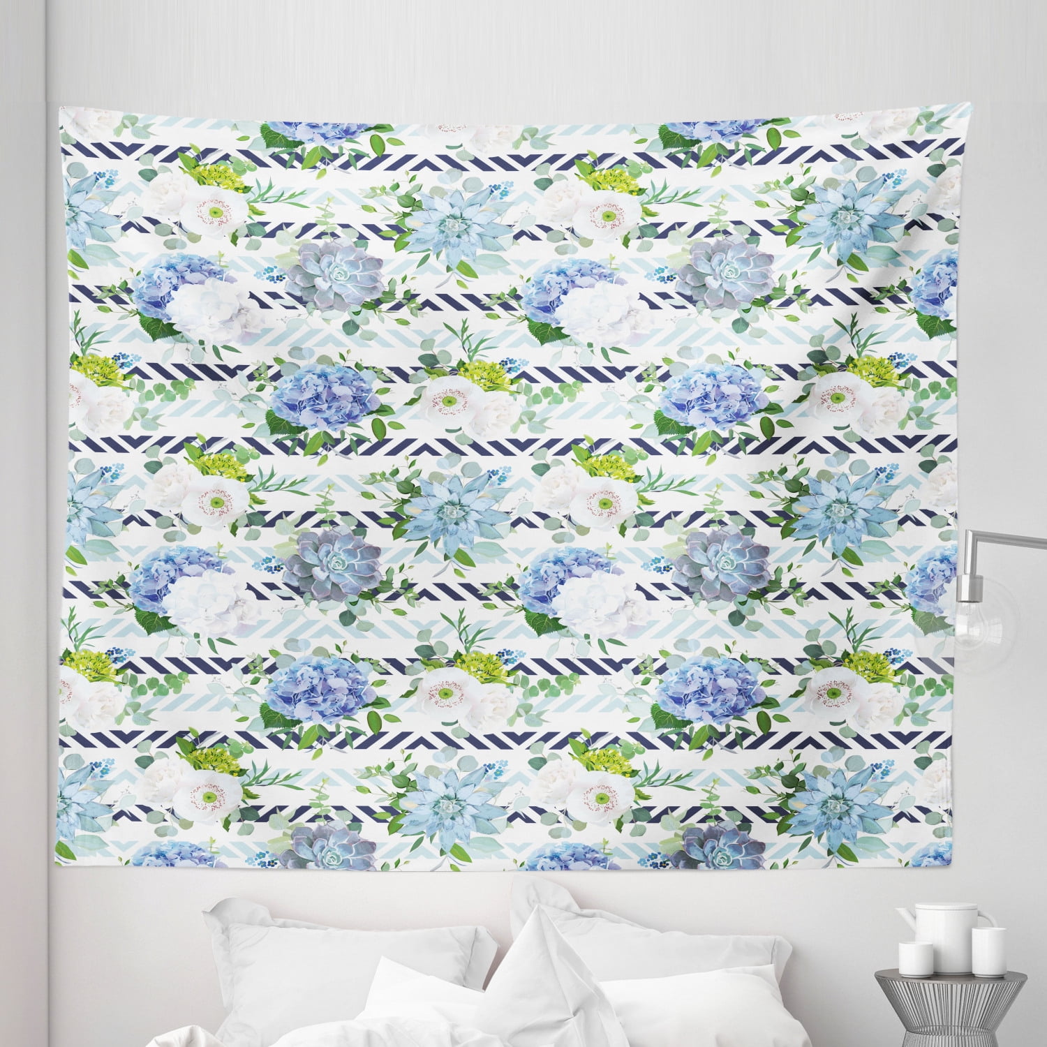 Hydrangea Tapestry, Fresh Floral Pattern on Modern Lines Spring ...