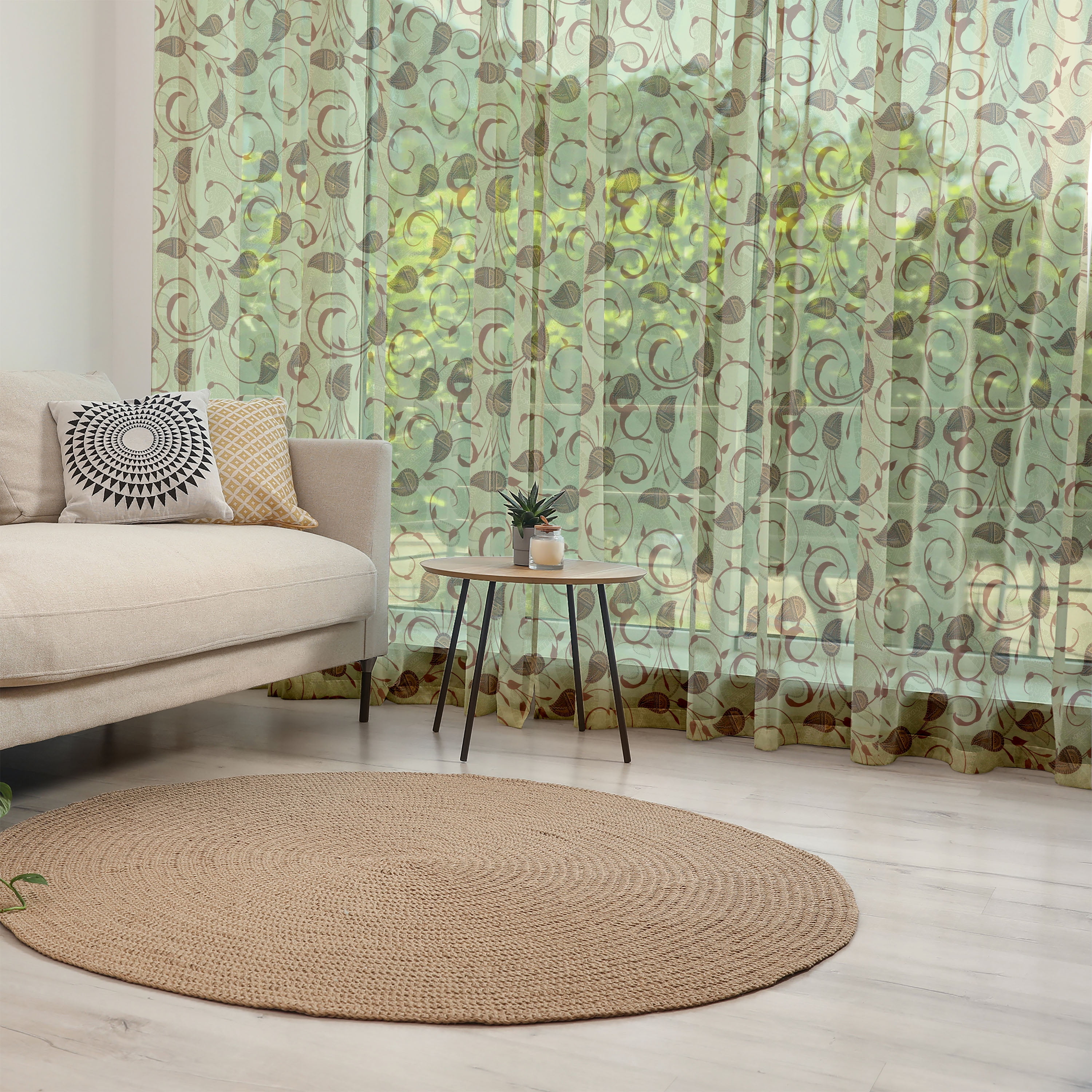 Persian Tulle Curtains with Rod Pocket, Middle East Paisley Motifs ...