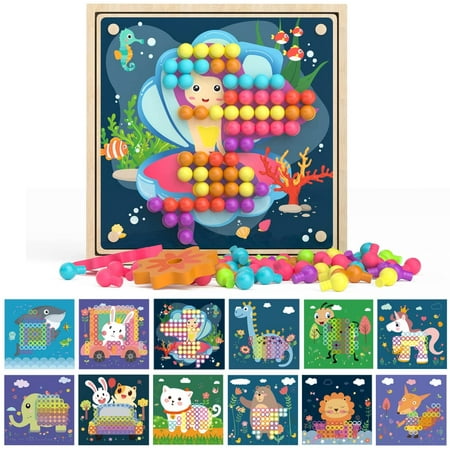 Button Art Toy for Toddlers, Color Matching Mosaic Pegboard, 2 in 1 ...