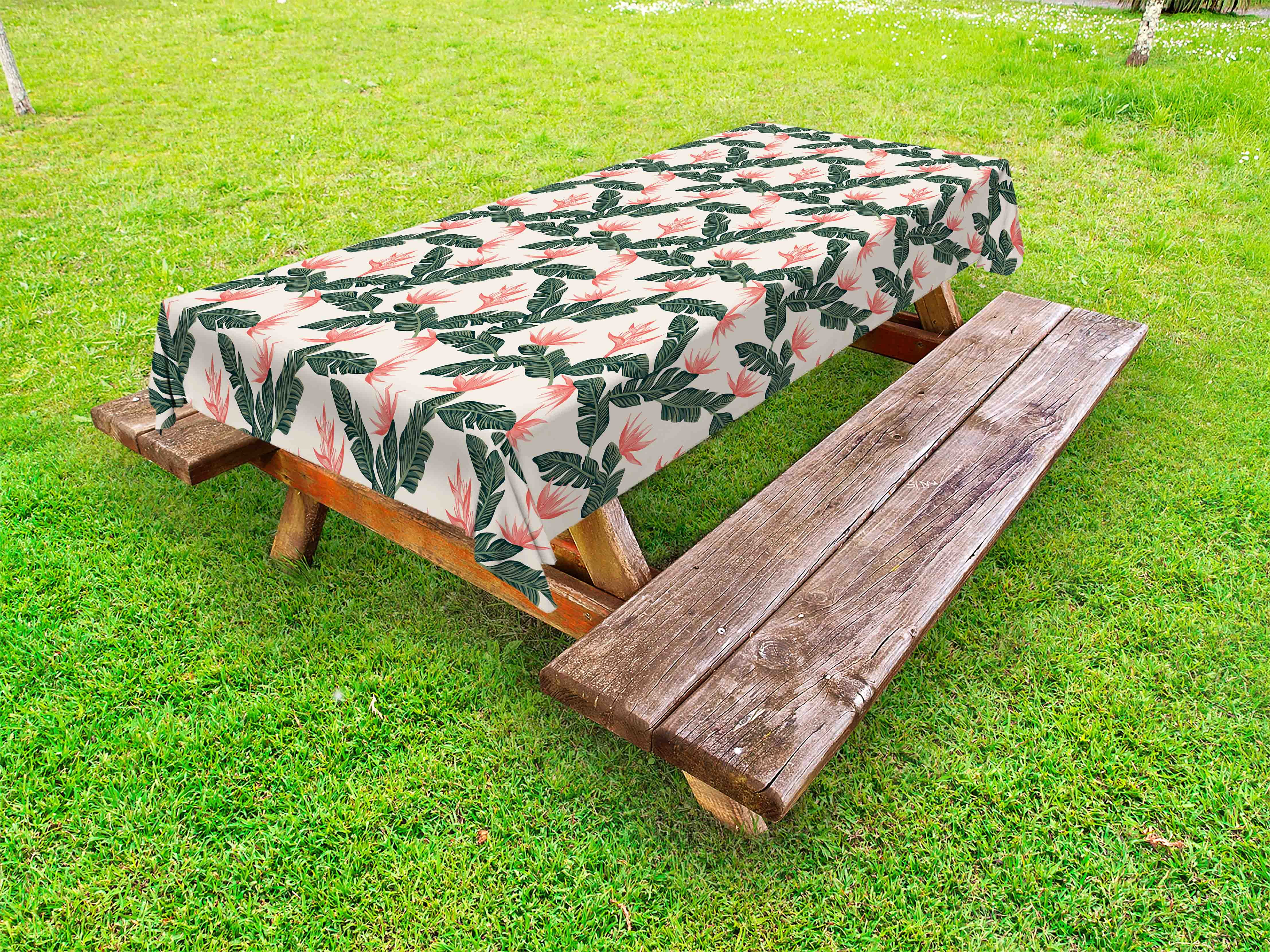 Jungle Outdoor Tablecloth, Retro Style Island Nature Pattern with ...
