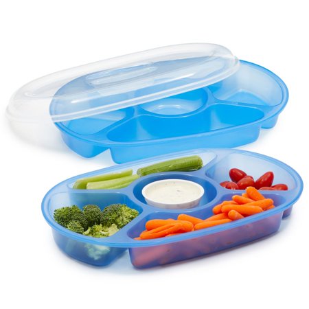 Divided Serving Tray with Lid, Plastic Serving Trays (Light Blue, 13.4 ...