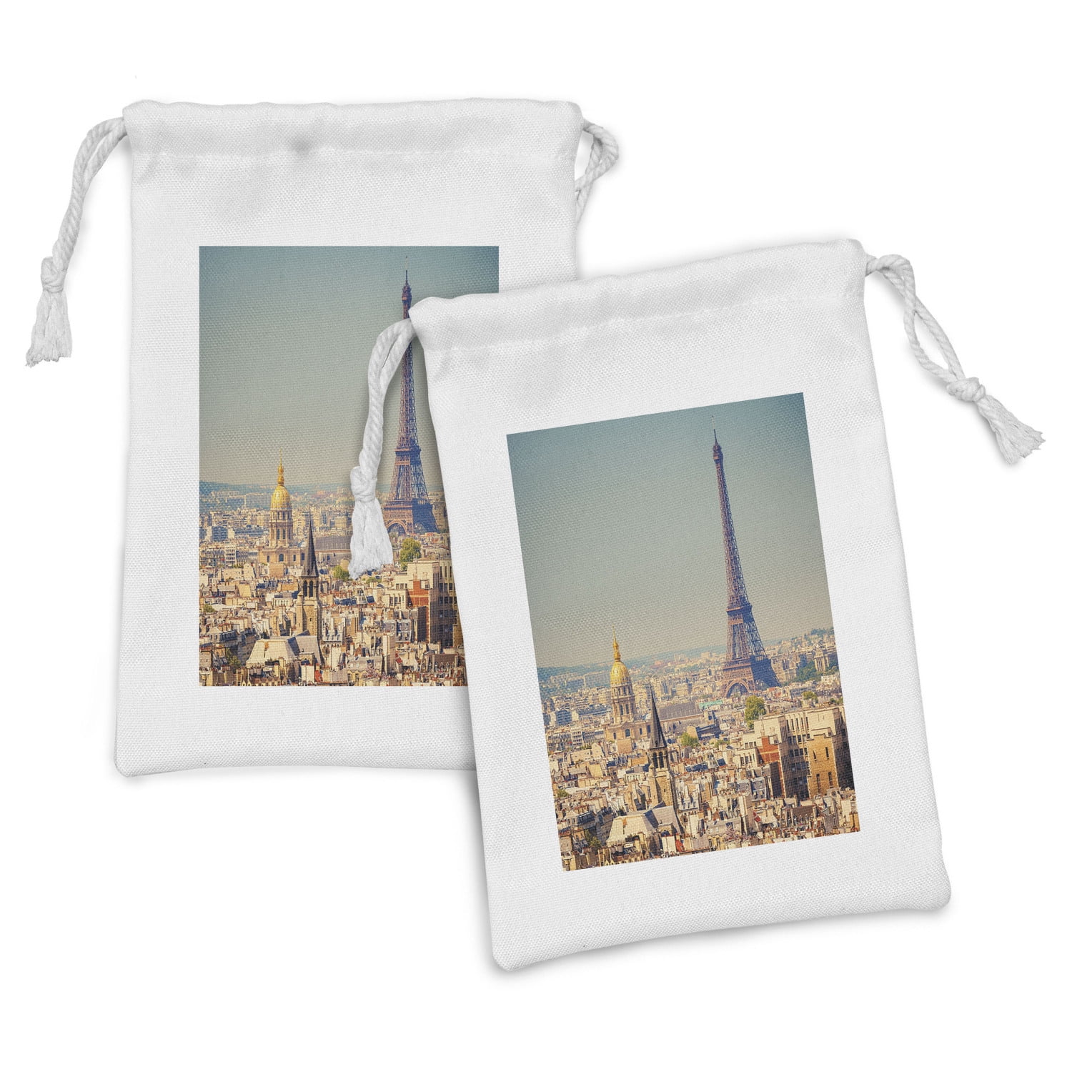 Eiffel Tower Fabric Pouch Set of 2, Cityscape of Paris France with ...