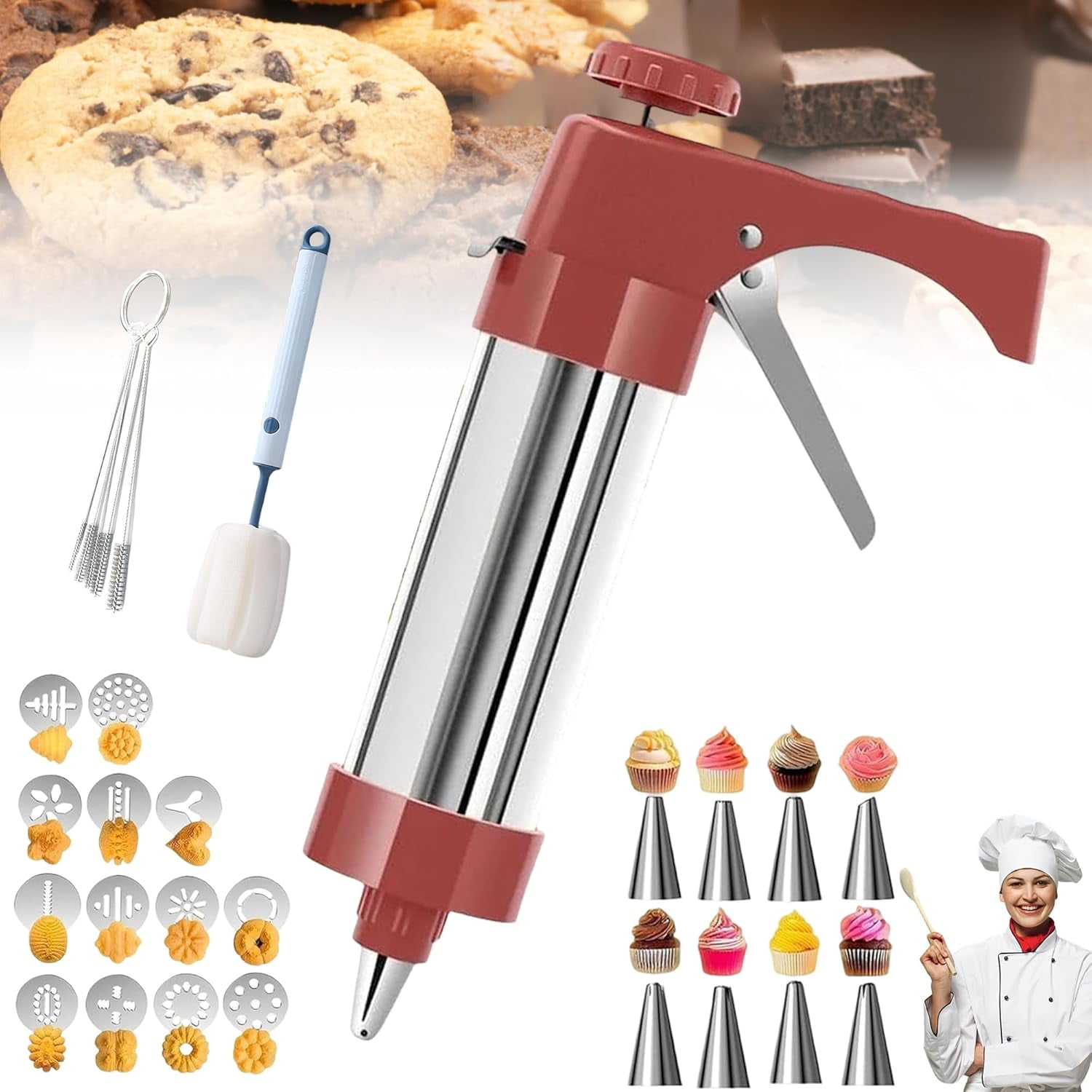 Stainless Steel Cookie Press Gun Kit, Spritz Cookie Press Gun with 13 ...