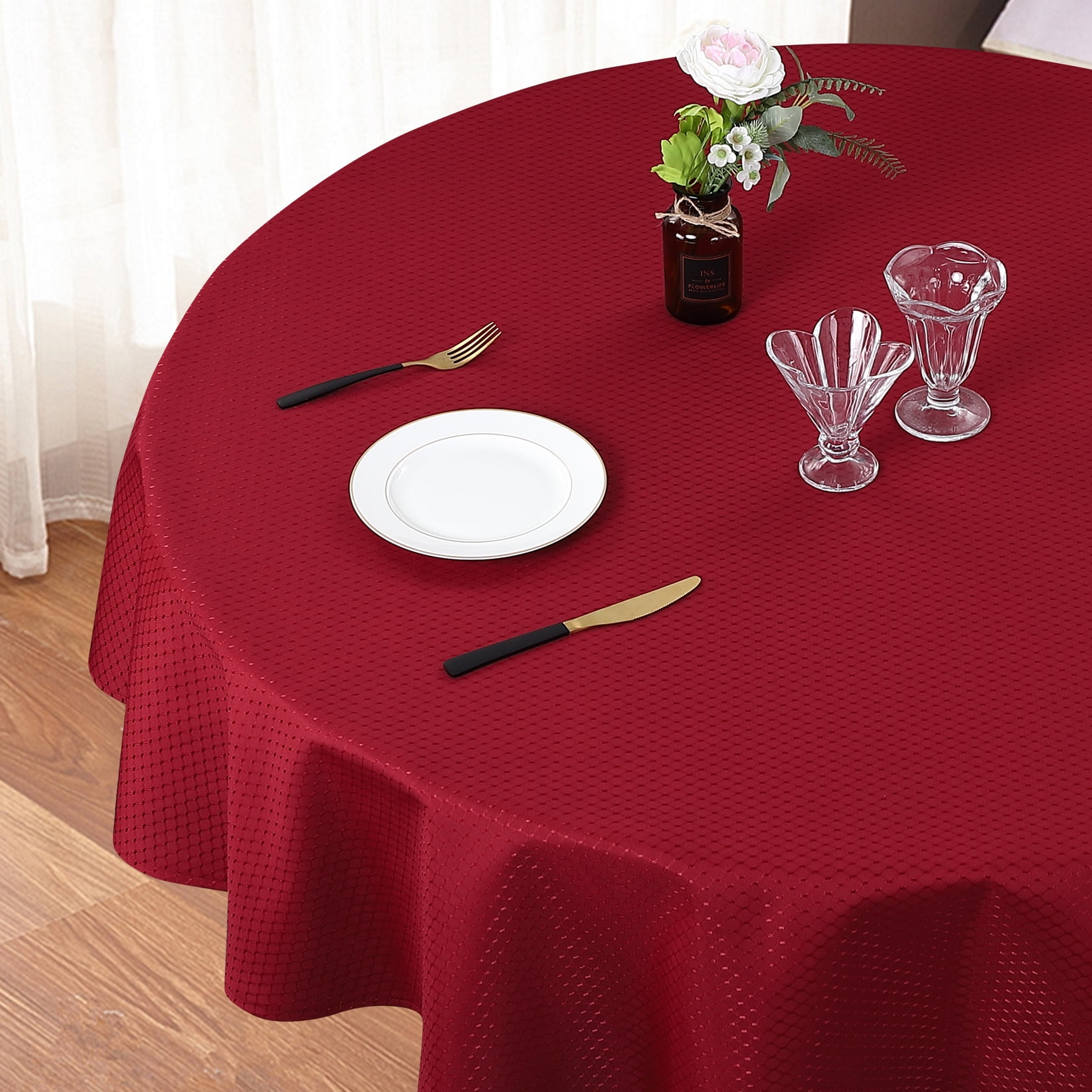 GlowSol Burgundy Red Waffle Weave Check Tablecloth 70 inch Round ...