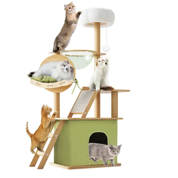 Coziwow 42-in Cat Tree Tower, Modern Design, Large Cats, 3 Platforms ...