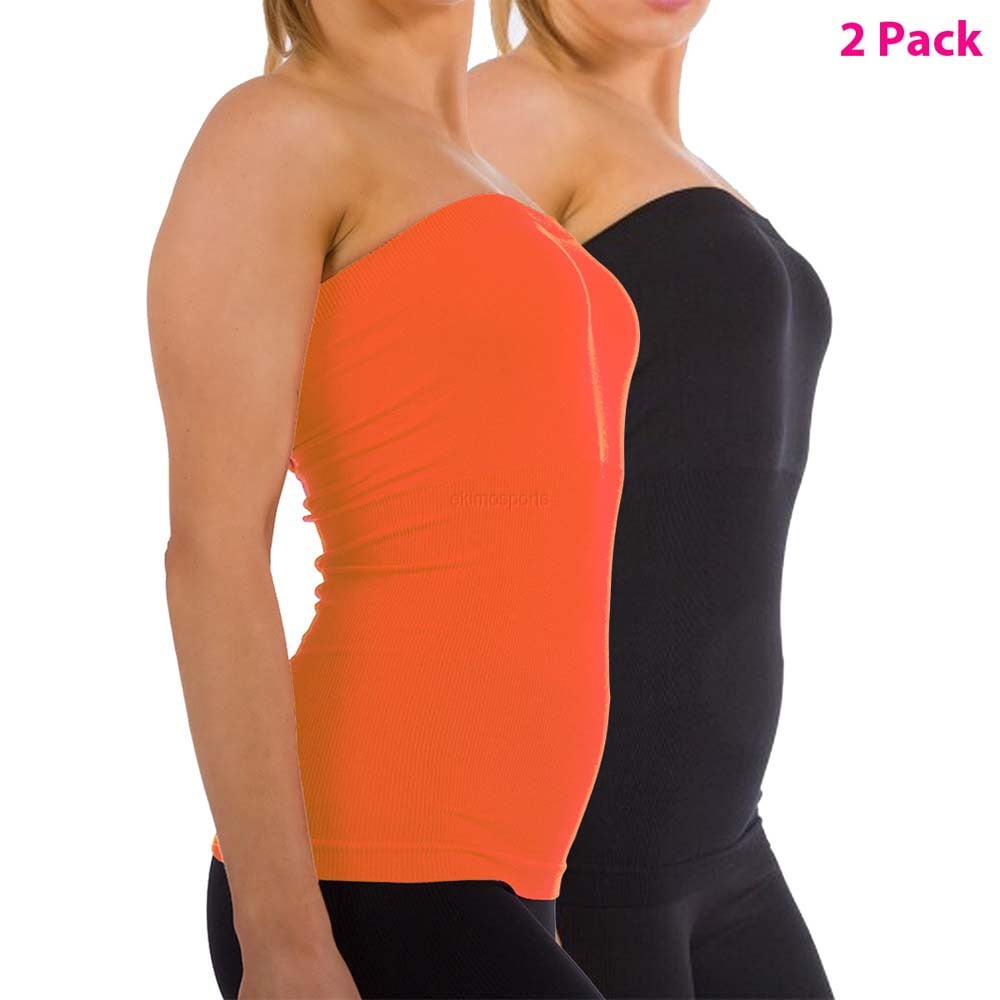 2-Pack Women Sleeveless Strapless Tube Top Long Bandeau Basic Summer ...
