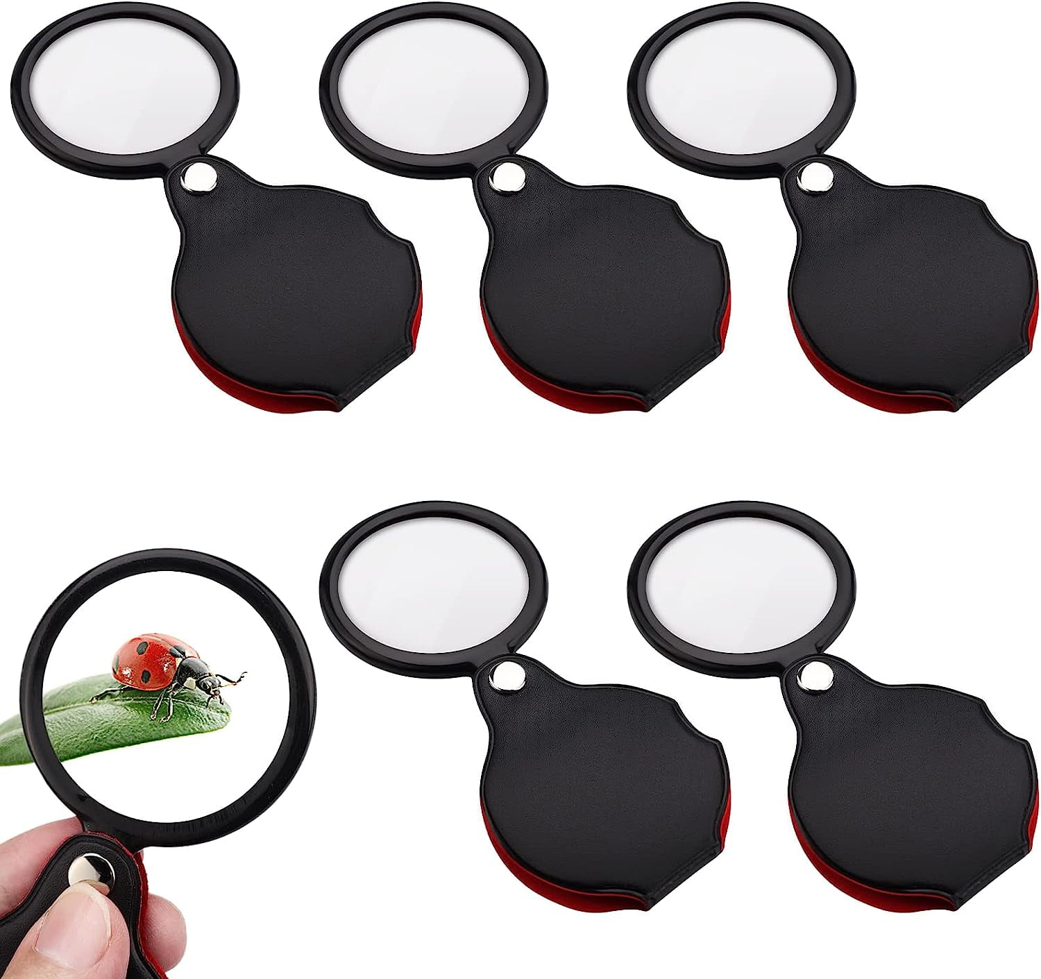 Paquete de 5 mini lupas, lupa de bolsillo, plegable, aumento de 8x con ...