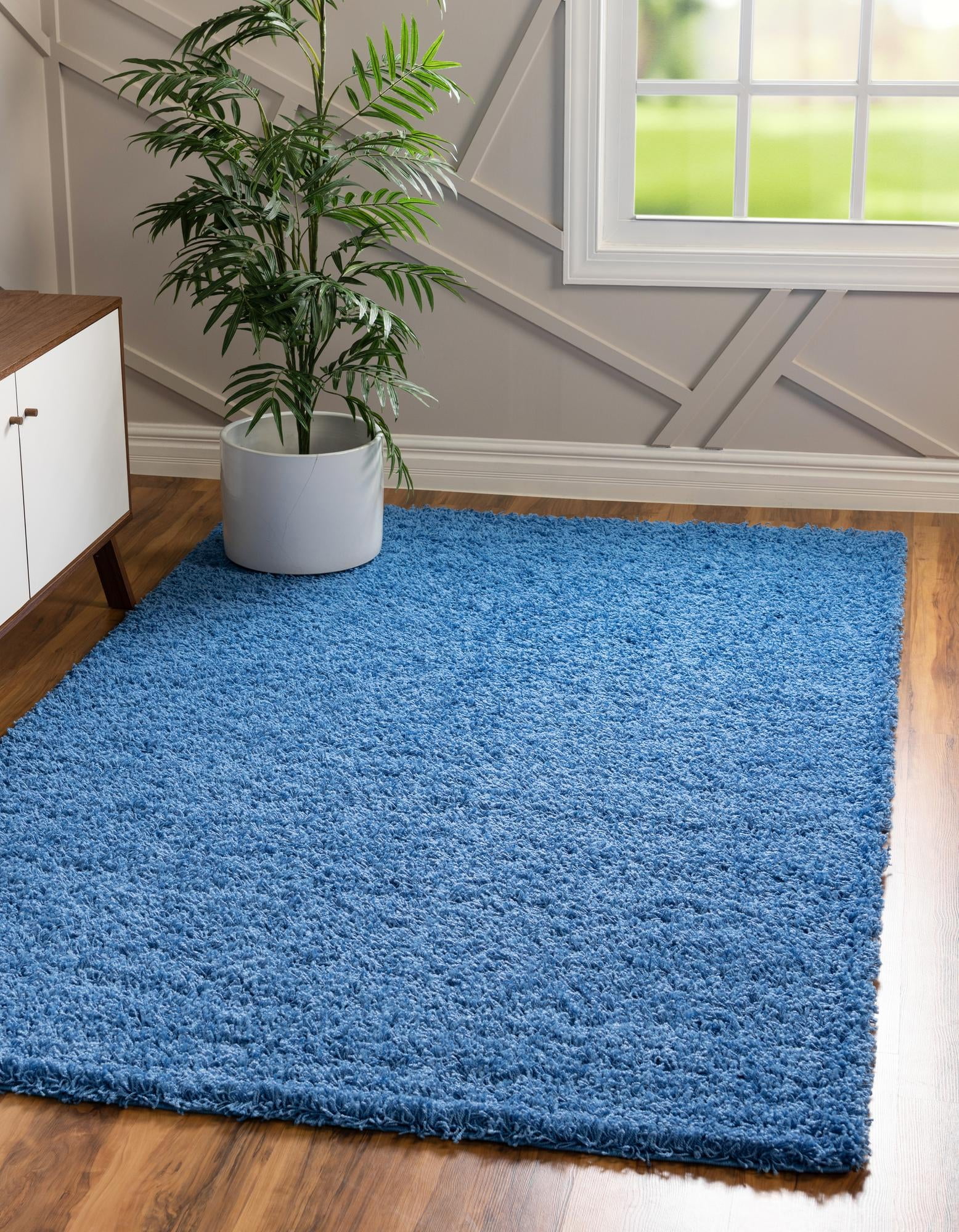 Rugs.com Solid Shag Collection Rug – 10' x 13' Periwinkle Blue Shag Rug ...