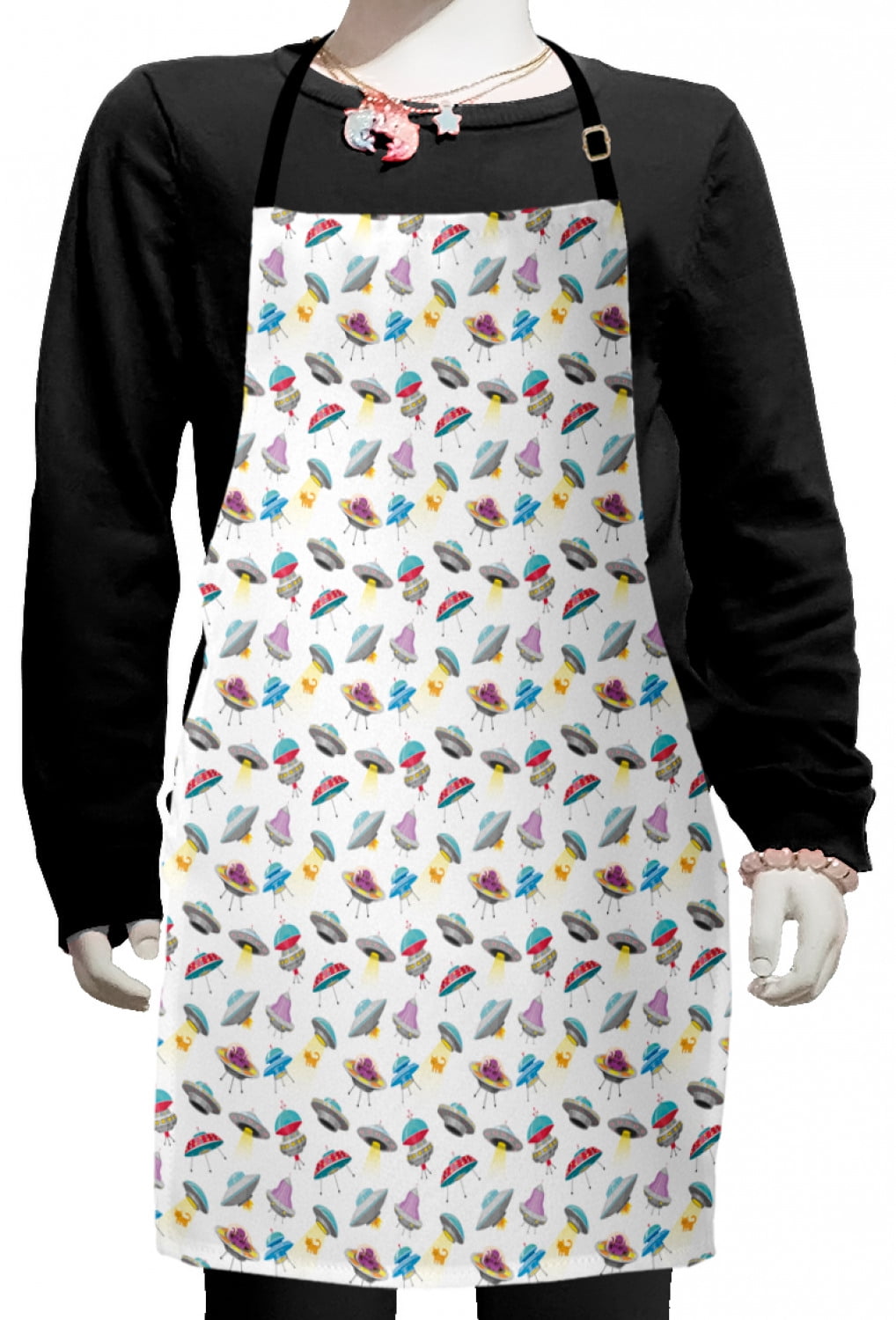 Alien Kids Apron, Repetitive and Colorful Flying Objects of the Cosmic ...