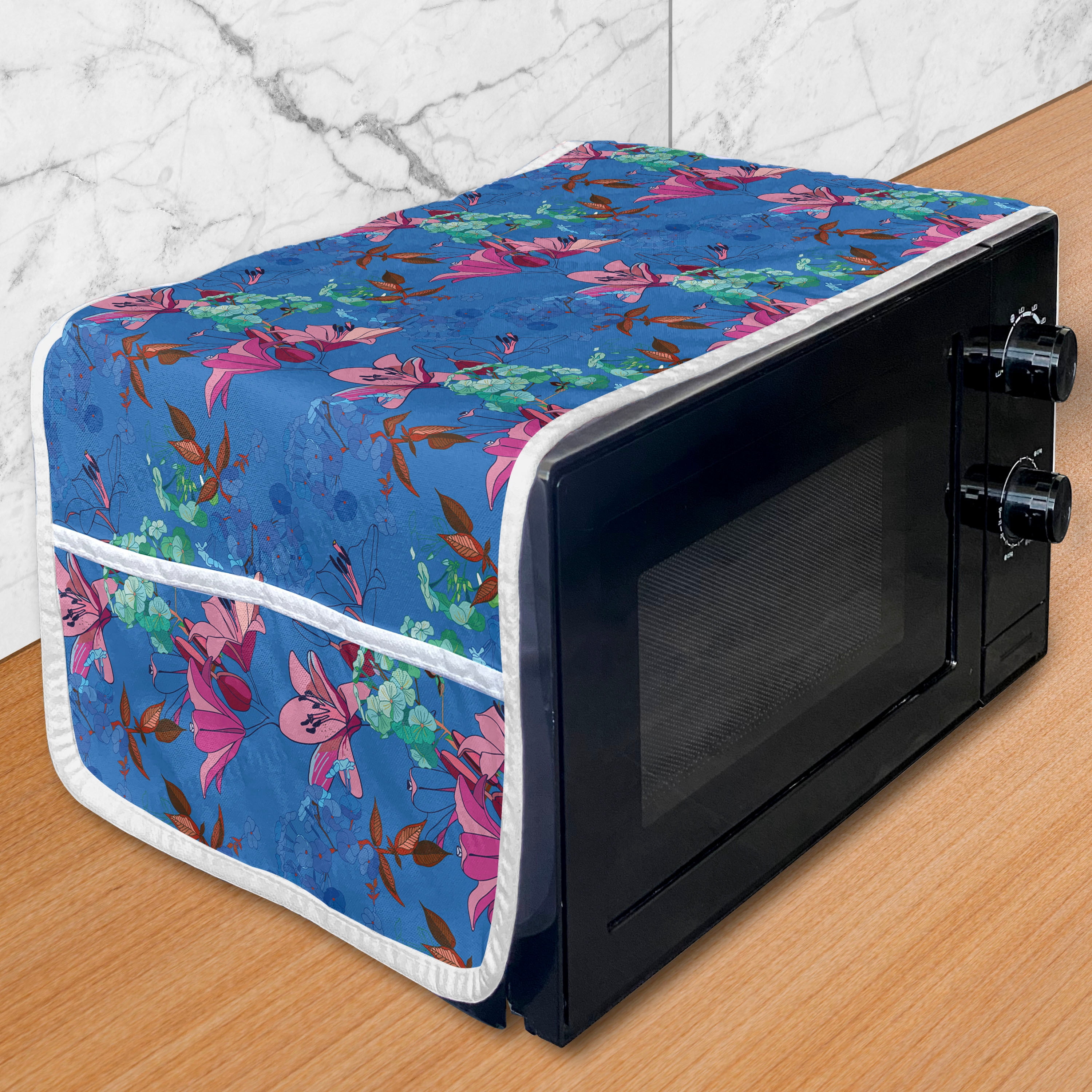 Floral Microwave Oven Cover, Vibrant Tones of Blooming Lilies Phloxes ...