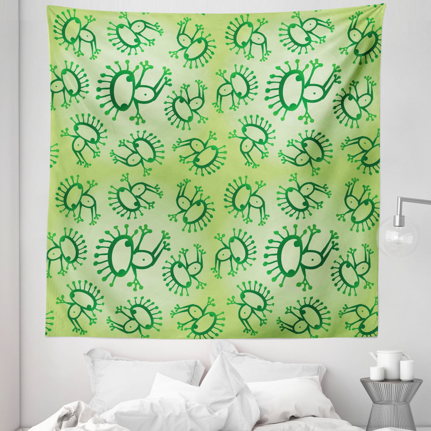 Green Tapestry, Doodle Style Drawing of Alien Frogs Fantasy Theme ...
