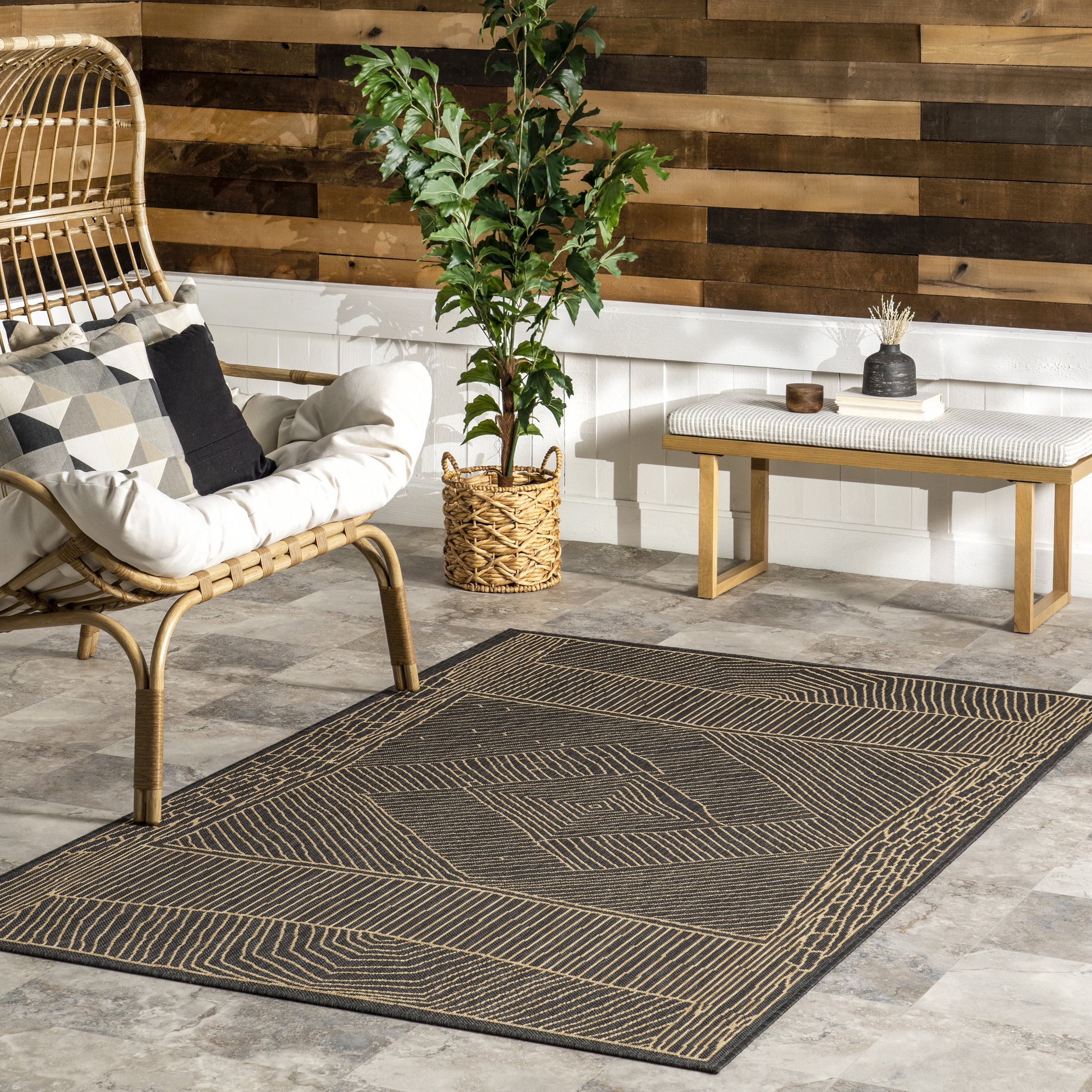 nuLOOM Myrna Geometric Indoor/Outdoor Area Rug, 5' x 8', Dark Gray ...