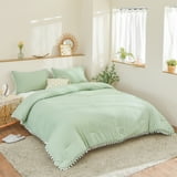 Move Over Sage Green Comforter Set King Pom Poms Bedding Sets White ...