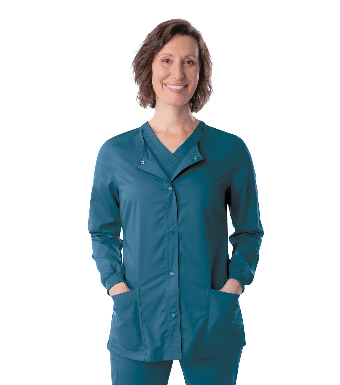 Landau ProFlex Tailored Fit 3-Pocket Snap-Front Scrub Jacket for Women ...