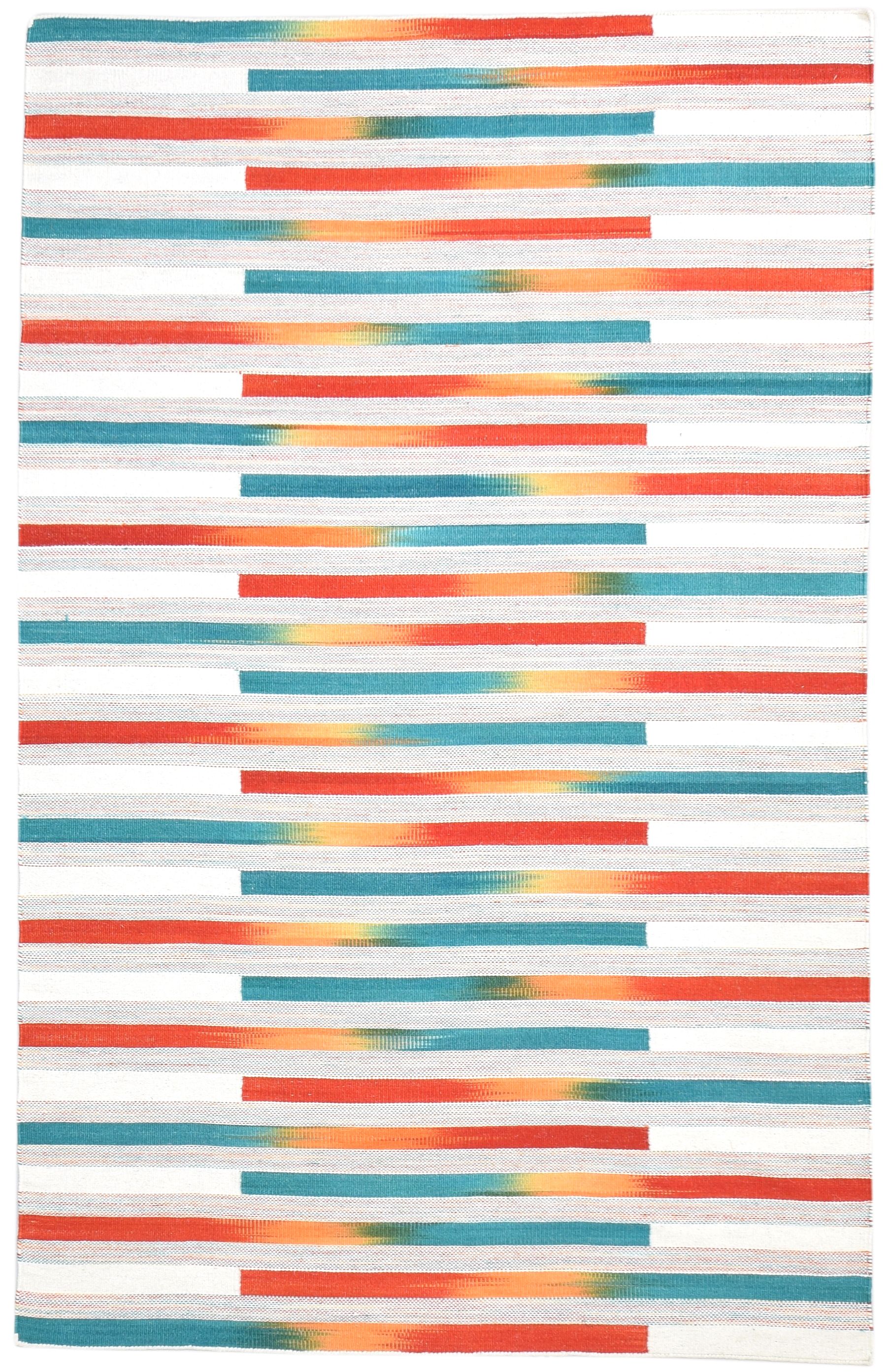Multi Color Wool Rug 5' X 8' Modern Dhurrie Bohemian Striped Room Size ...