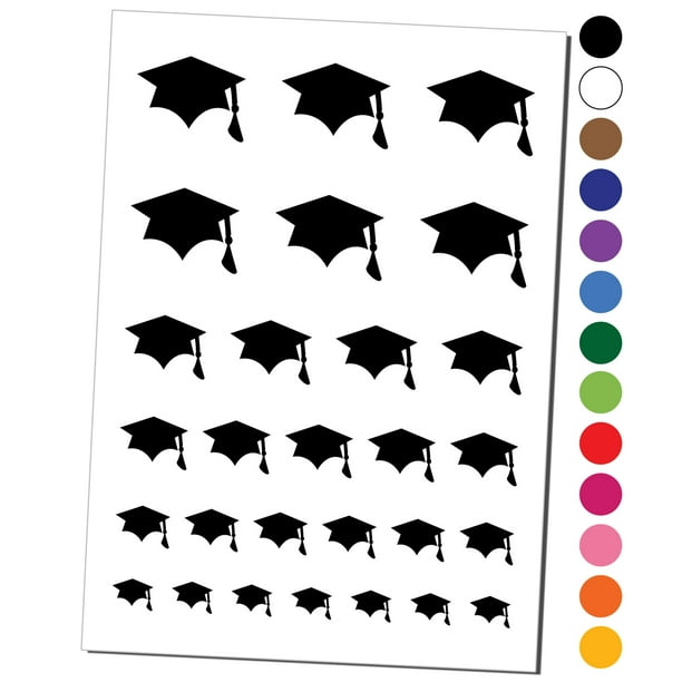Graduation Cap Solid Water Resistant Temporary Tattoo Set Fake Body Art ...