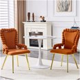 COSMOS Set of 2 Modern Brown Velvet Dining Chairs with Gold Ball Chain ...