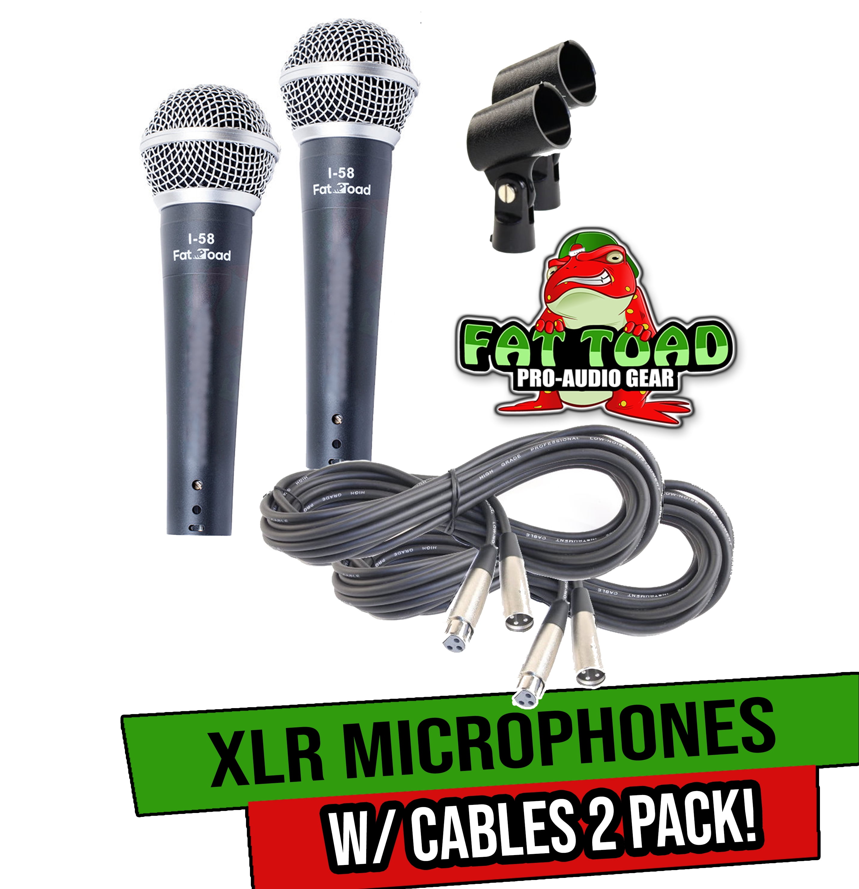 Fat Toad Vocal Microphones with XLR Mic Cables & Clips (2 Pack ...