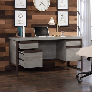 Bowery Hill Traditional Oak Wood Office Desk with Leather Top and ...