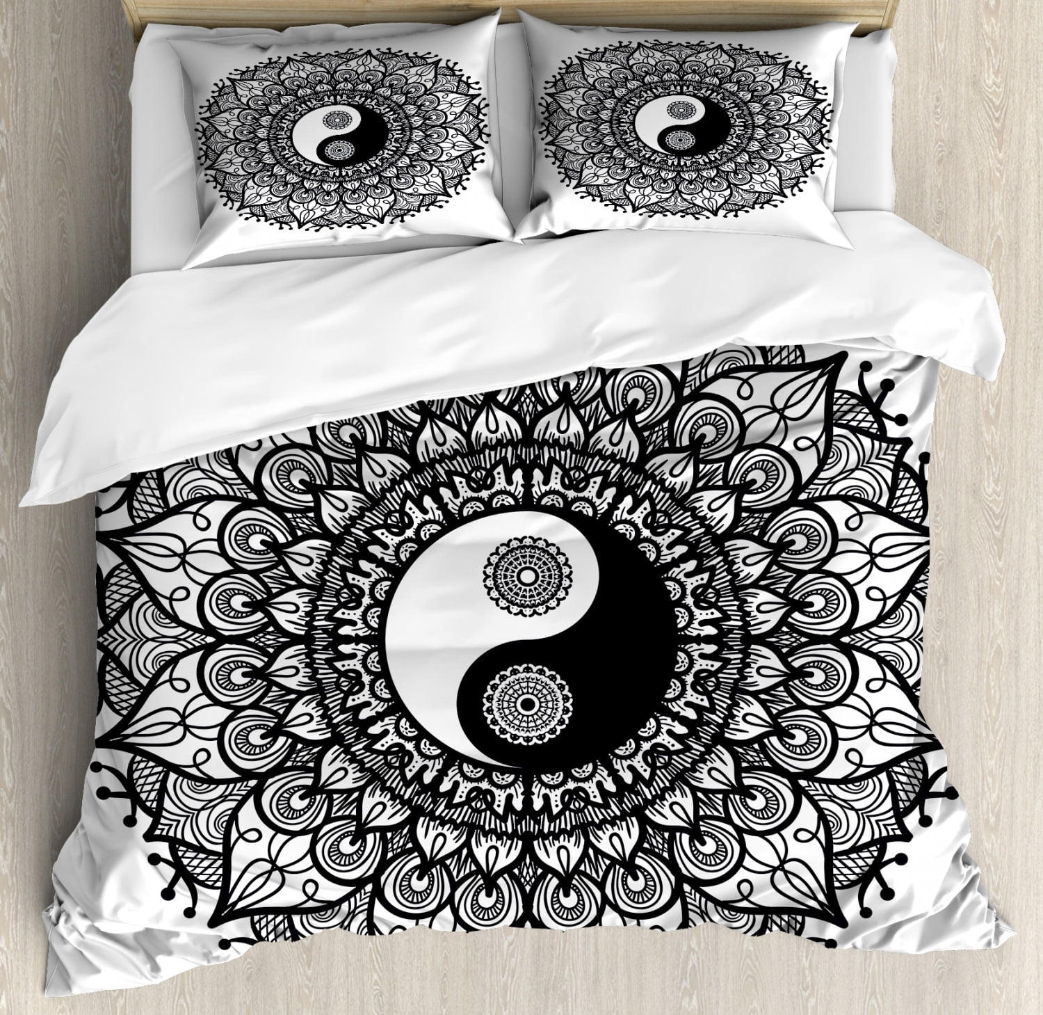 Ying Yang Duvet Cover Set King Size, Bohemian Style Tao Symbol in ...