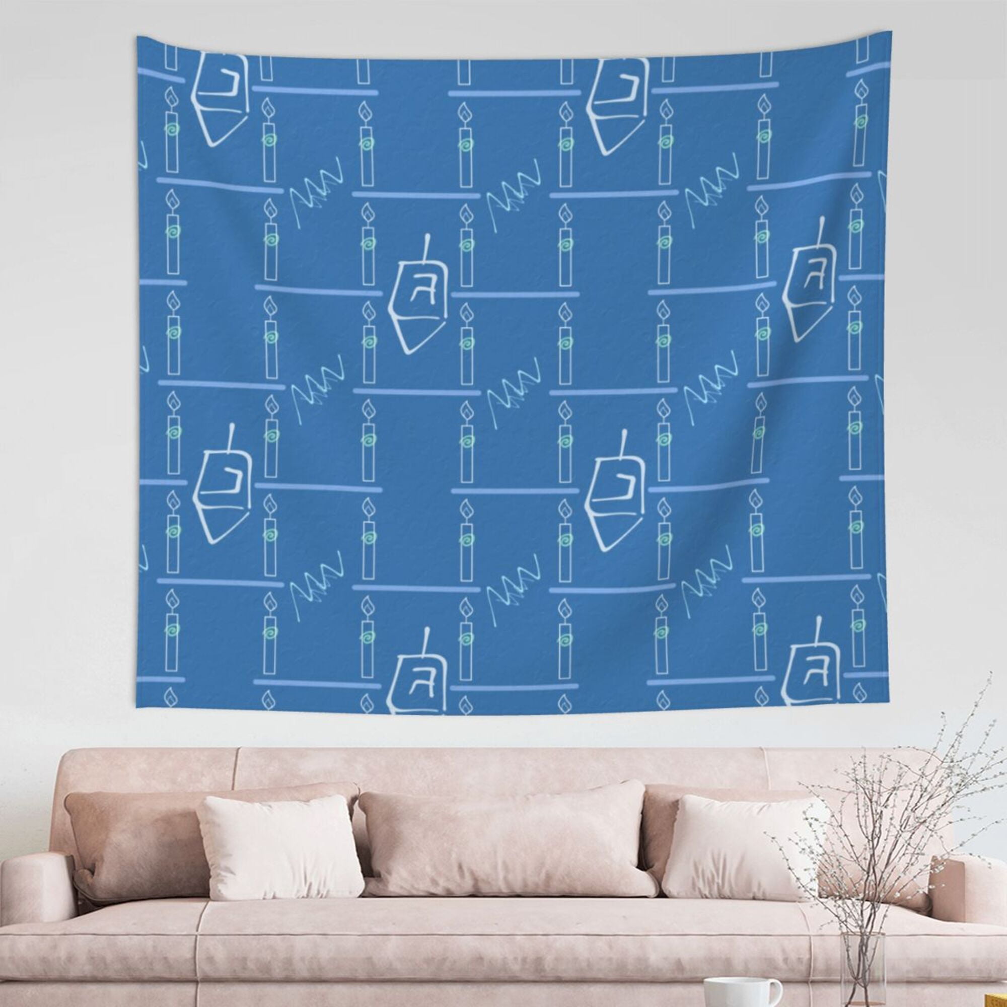 Blue Candle Gyroscope Graffiti Tapestry, Line Art Wall Decor Home Decor ...