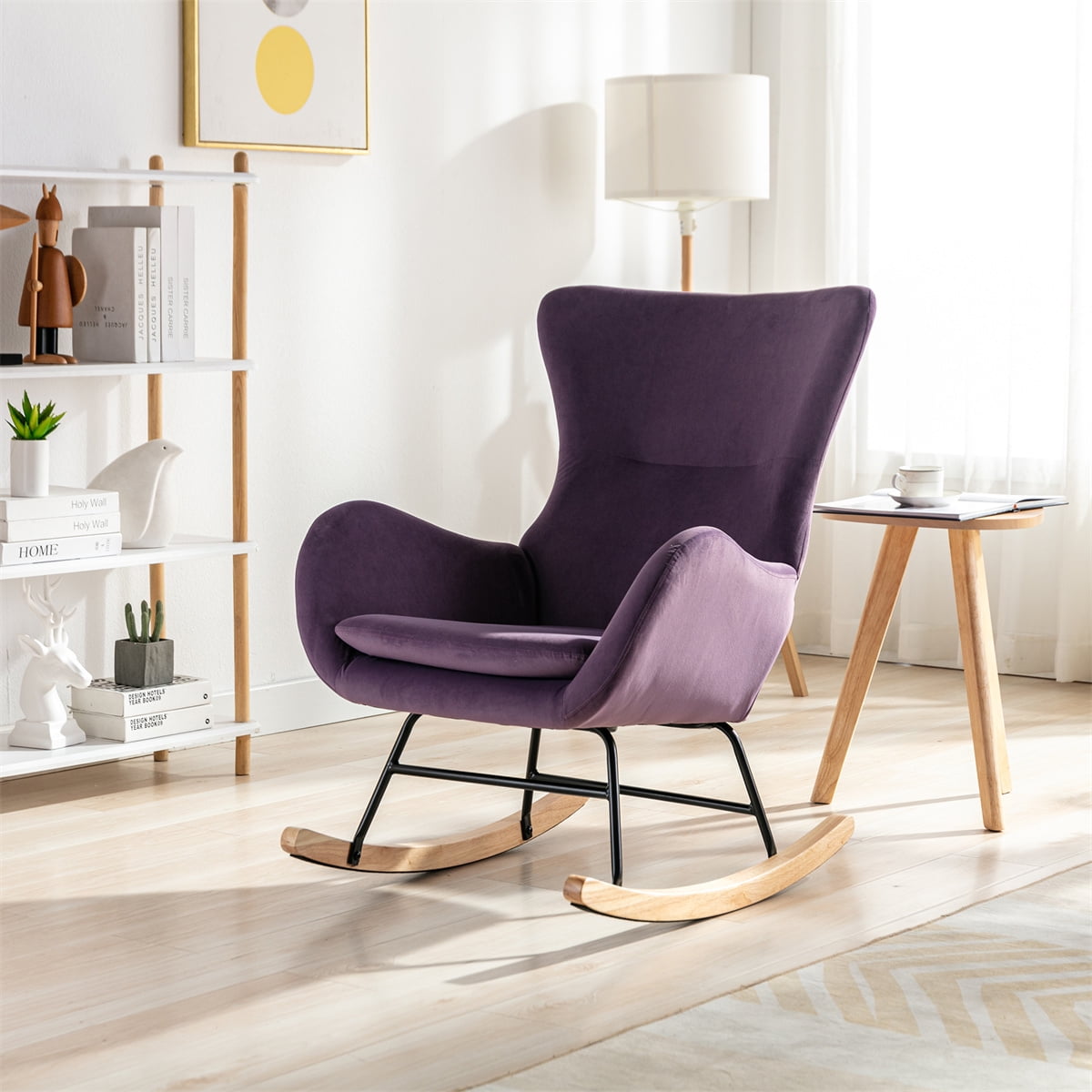 INCLAKE Modern Rocking Chair, Velvet Padded Seat Rocking Chair With ...