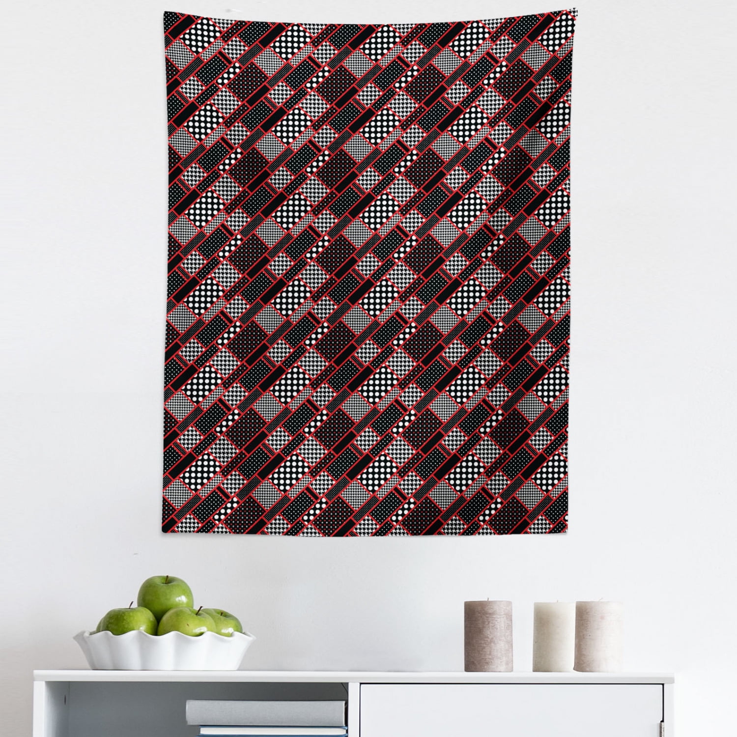 Shapes Tapestry, Geometric Rectangle Frames Retro Patterns Polka Dots ...