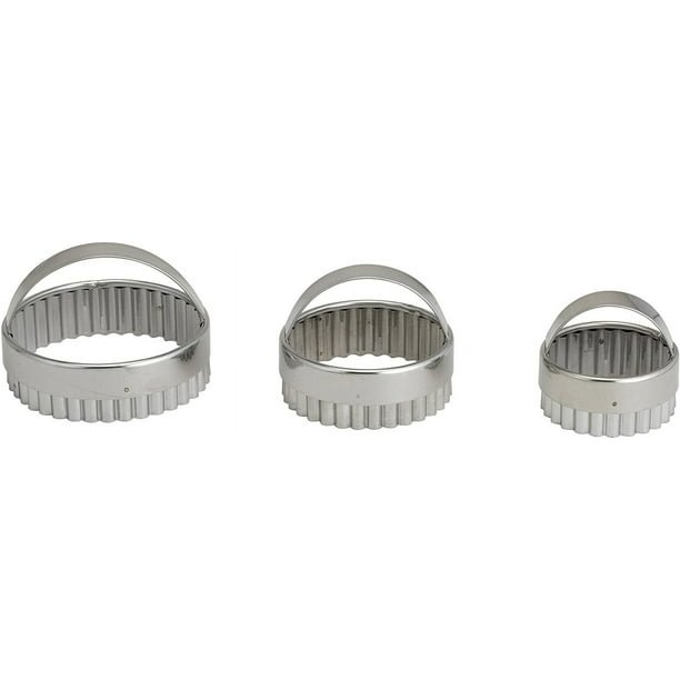 3-Piece Stainless Steel Round Cookie Biscuit Cutters Set - Crinkle ...