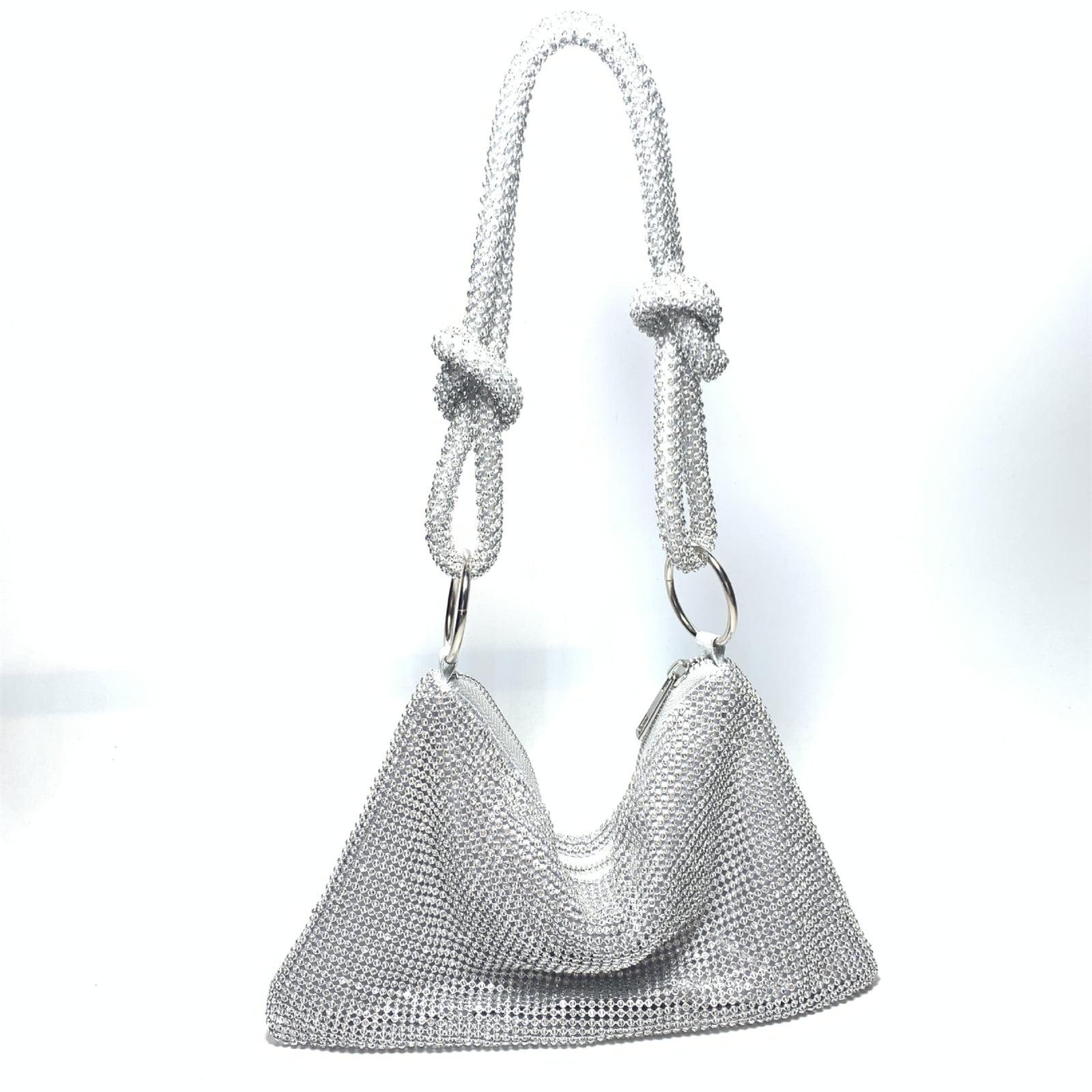 Yeacher Elegant Silver Rhinestone Evening Bag With Chain Handle  Handcrafted Glamorous Clutch For Parties And Daily Use