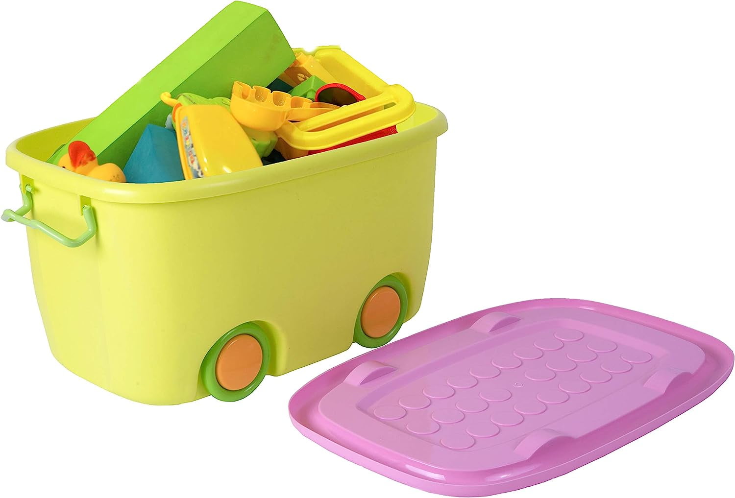 Stackable Toy Storage Box With Wheels, Set Of Small And Large, Yellow ...