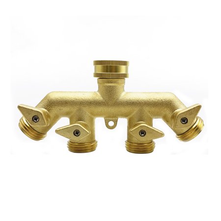 Solid Brass 4 Way Water Distributor Hose Splitter Spliter Garden Hose Y ...