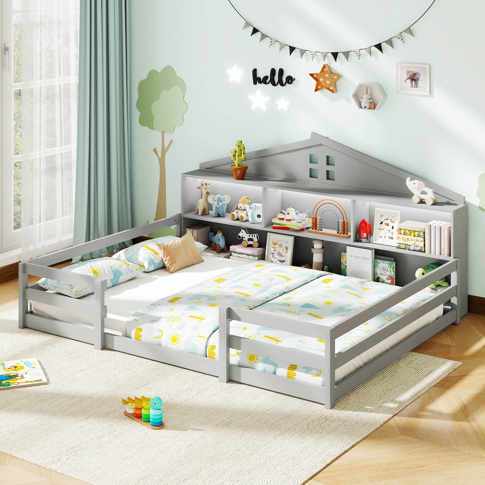 Click here for Costway Full Size Montessori Floor Bed With Led Li... prices