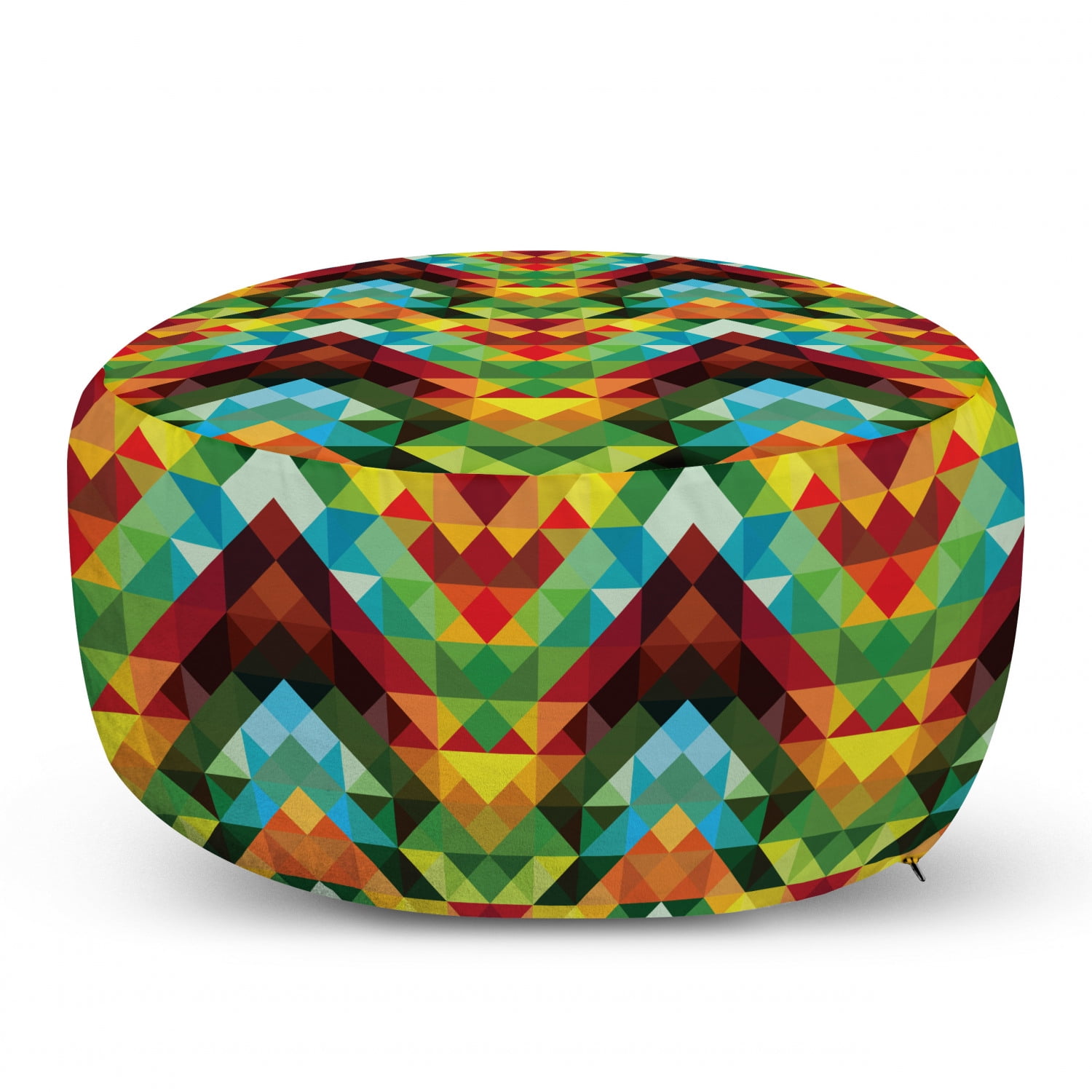 Colorful Pouf Cover with Zipper, Abstract Optic Effect Triangle Pattern ...