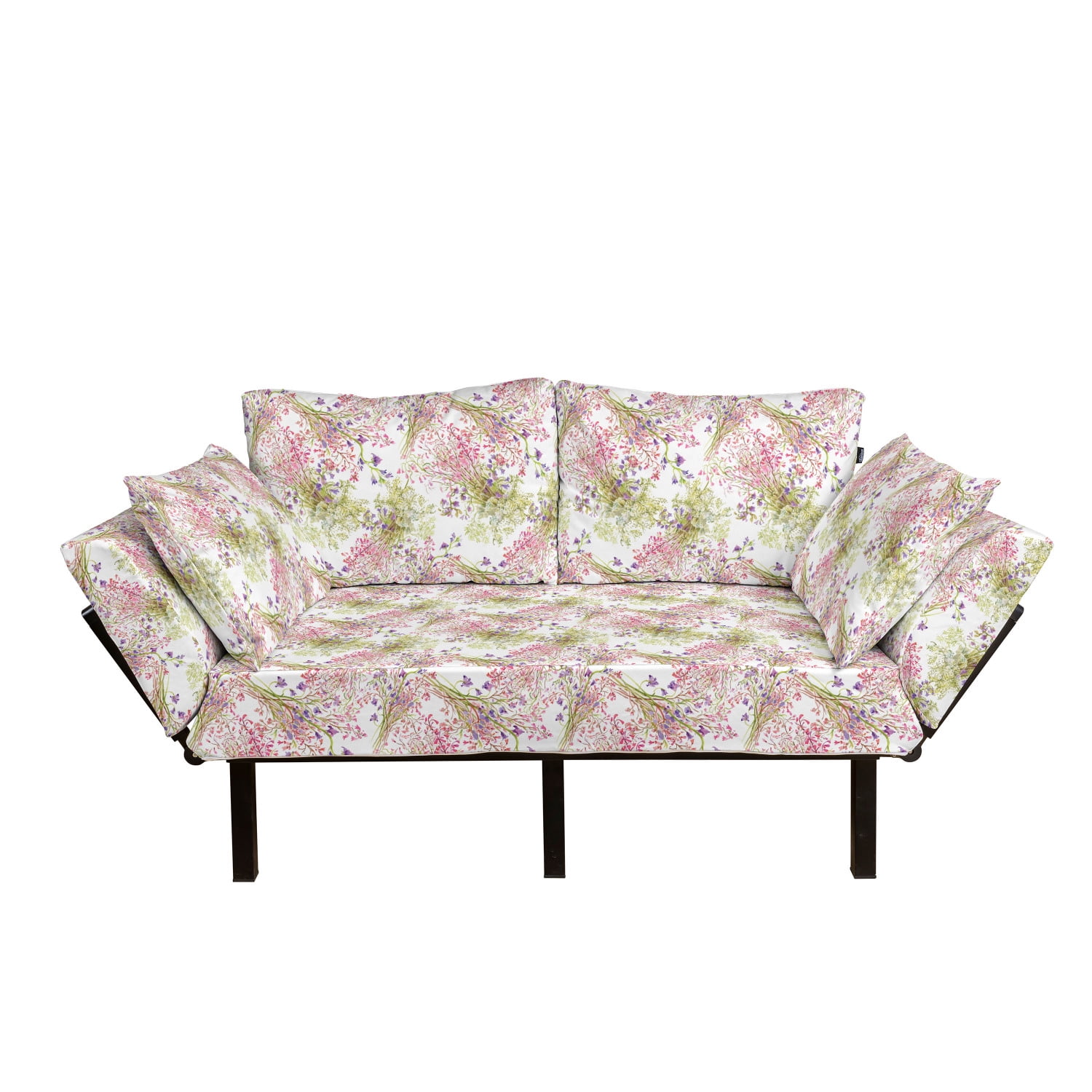Romantic Futon Couch, Flower Pattern with Fresh Foliage Leaves and ...