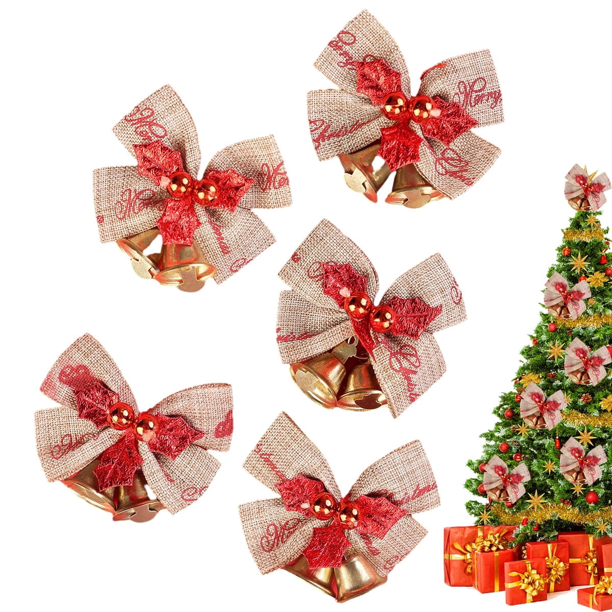 15 piezas de lazos navideños con cascabeles, mini lazos de cinta, lazos ...