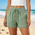 ATOYSOY Paperbag Elastic Waist Lace Hem Linen Shorts For Women Solid ...