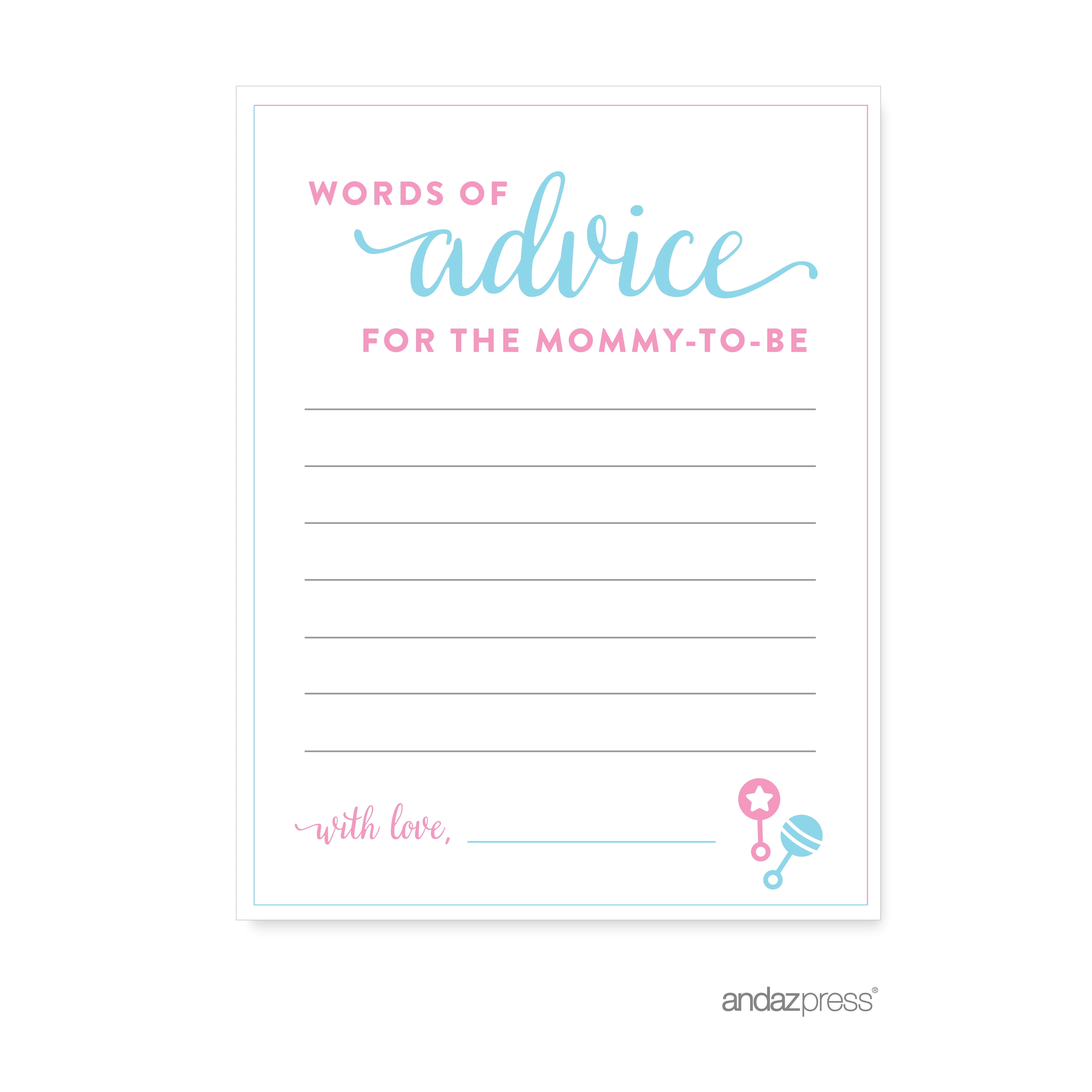 Advice Cards Team Pink/Blue Gender Reveal Baby Shower Games , 20-Pack ...