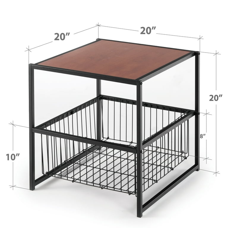 Free Shipping Zinus Dane 20 x20 Black Frame Side Table with Storage Basket Red Mahogany Wood Grain Walmart Walmart