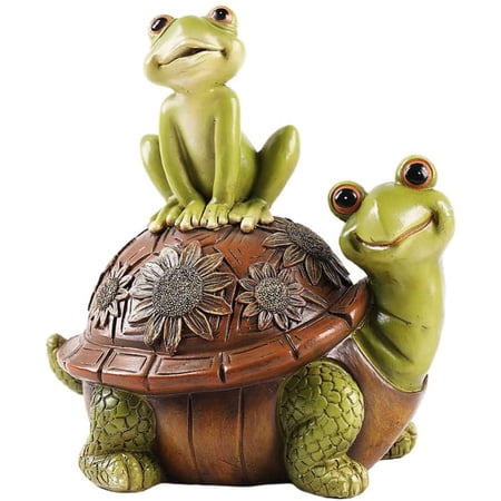 Garden Statue Turtles Figurine Cute Frog on Turtle Back Sculptures ...