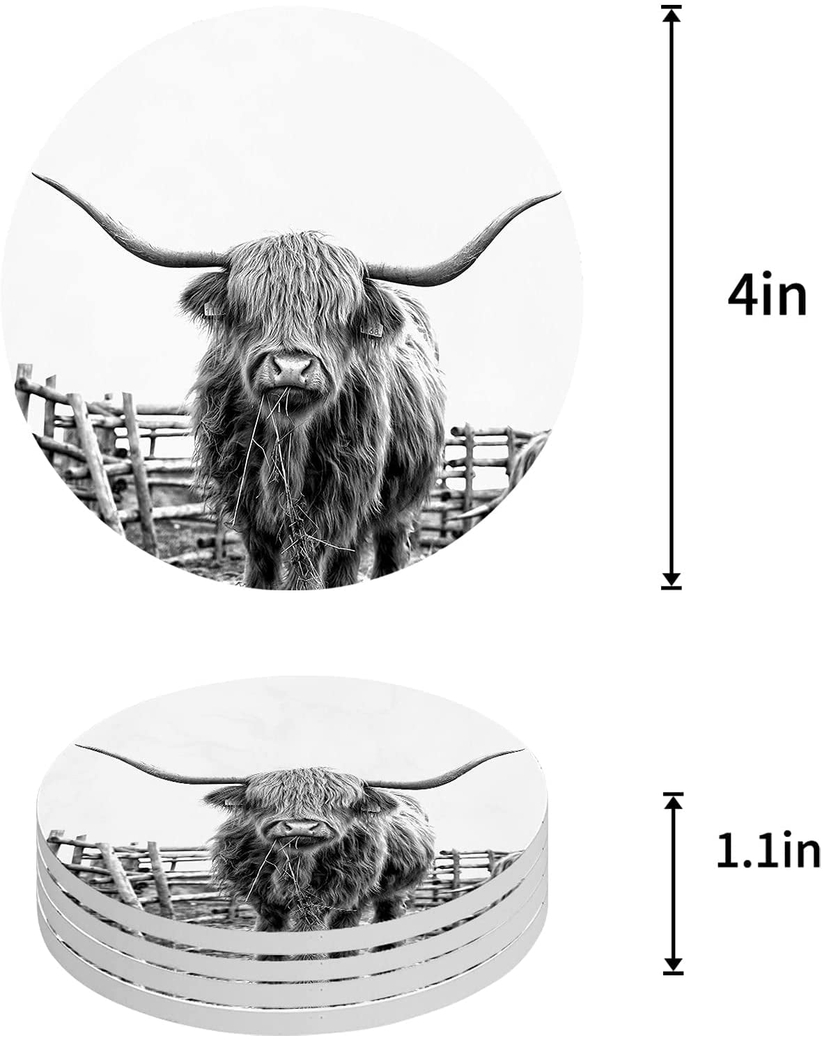 FMSHPON Funny Black and White Yak Set of 8 Round Coaster for Drinks ...